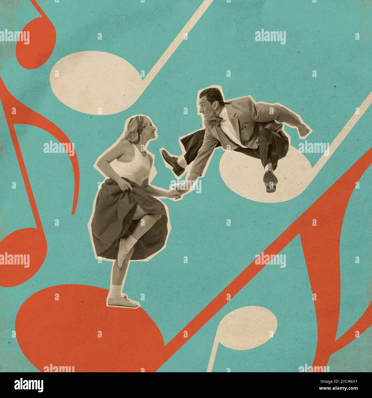 Dynamic image of couple dancing. Energetic jump in retro dance scene ...