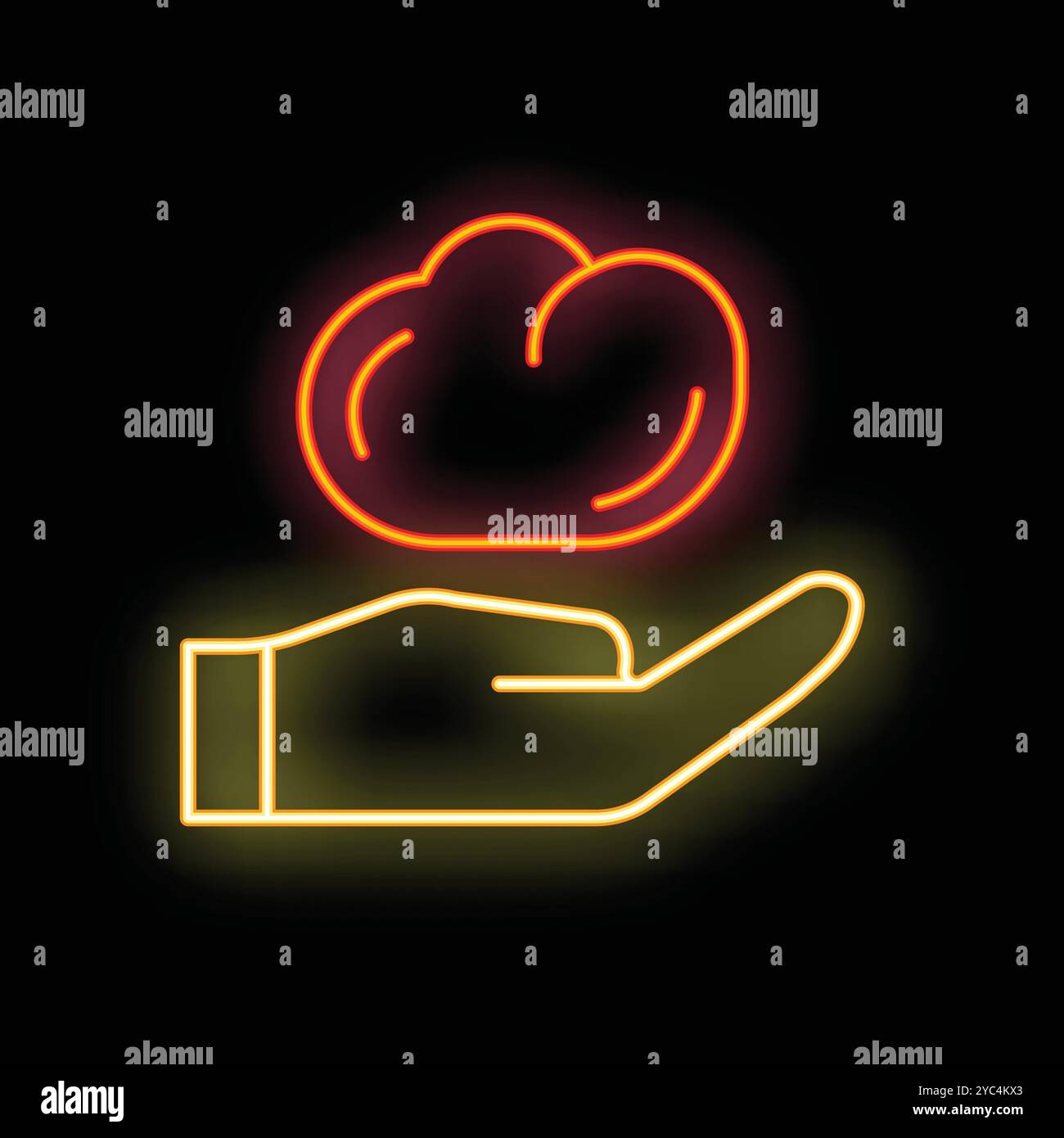 Neon sign illustrating a hand holding a cloud, representing cloud ...
