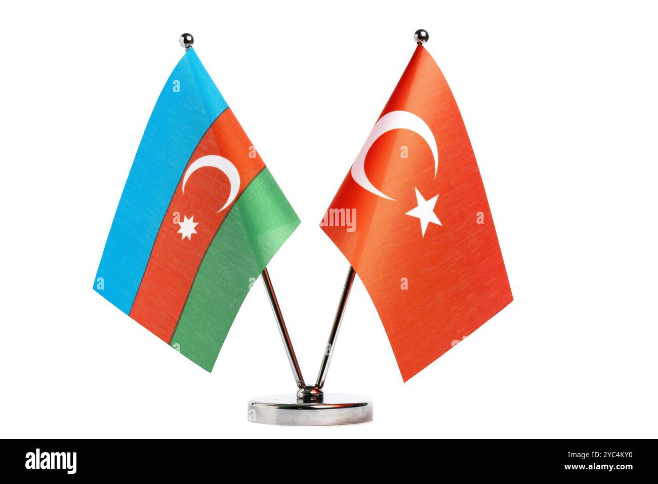 Table flags of Turkey and Azerbaijan isolated on a white background ...