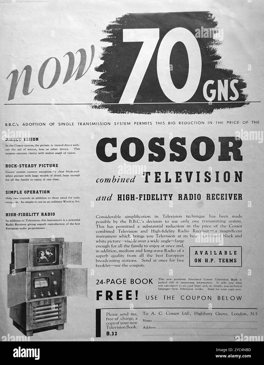 Advertisement for Cossor Television Set 1937 Stock Photo - Alamy