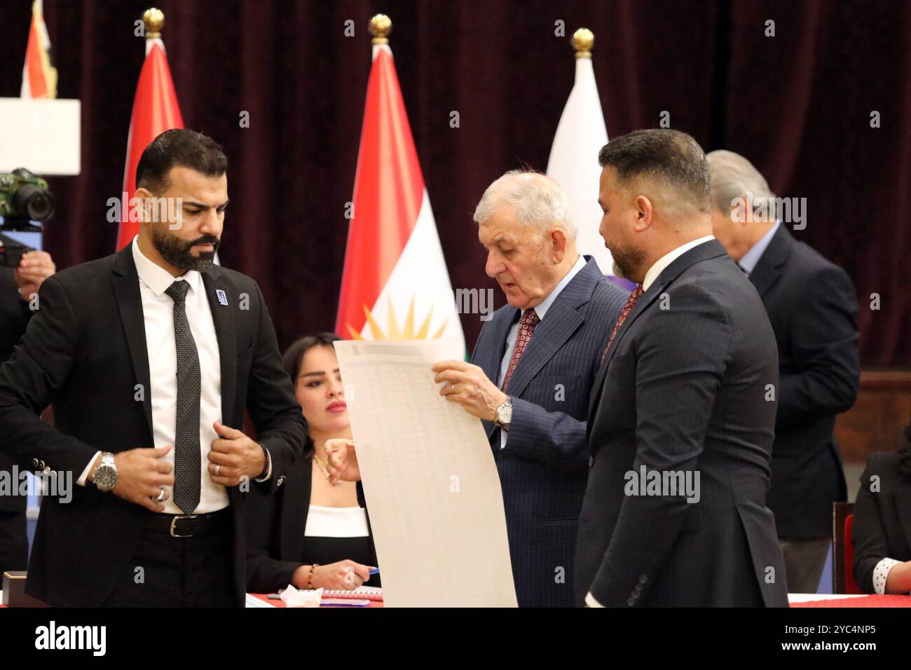 Baghdad, Iraq. 20th Oct, 2024. Iraqi President Abdul Latif Rashid casts ...
