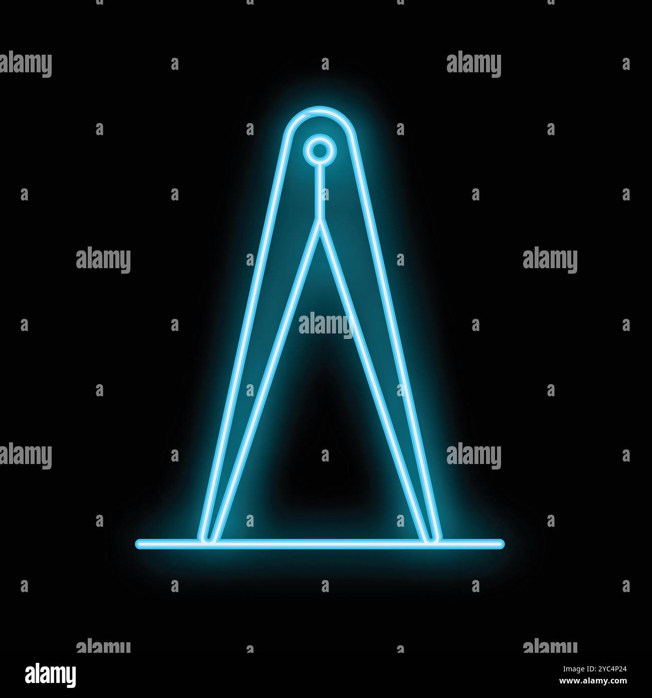 Blue neon icon of a compass on a blackboard representing engineering ...