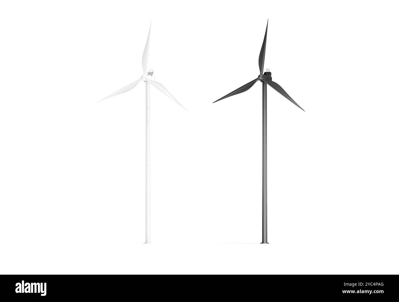 Blank black and white wind turbine mockup, side view, 3d rendering ...