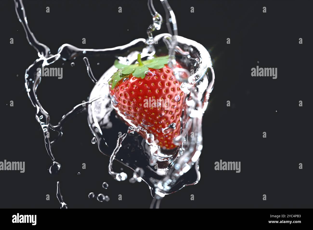 Strawberry falling water splash mockup, depth of field, dark background ...