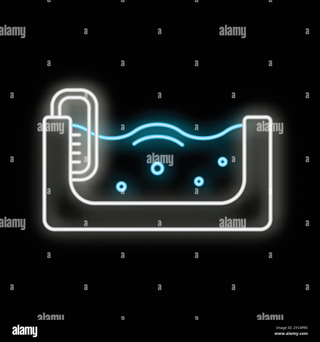 Neon swimming pool sign with stairs and bubbles on black background ...