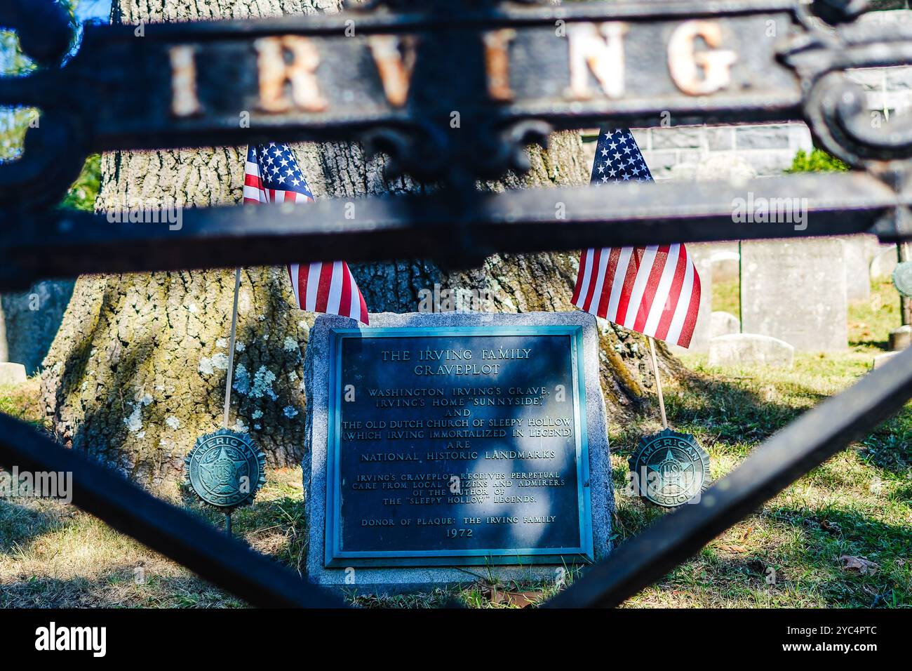 The Irving family grave plot photographed in Sleepy Hollow Cemetery ...