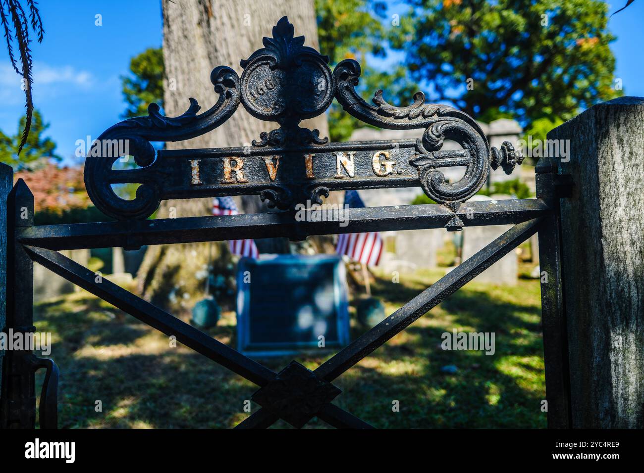 The Irving family grave plot photographed in Sleepy Hollow Cemetery ...