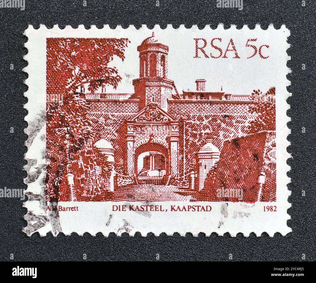 Cancelled Postage stamp printed by South Africa, that shows The Castle ...