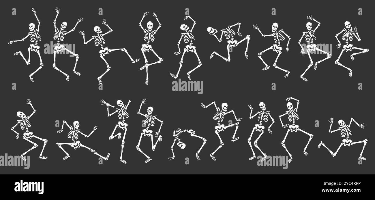 Creepy skeletons dancing. Funny halloween horror characters in ...