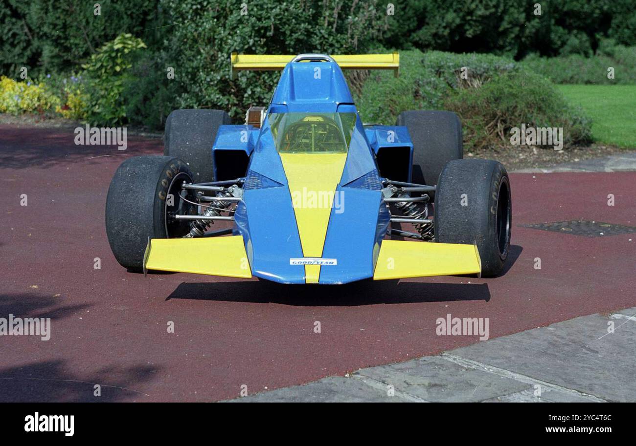With finned nose cone, a front view of a Brabham BT40 F2 racing car ...