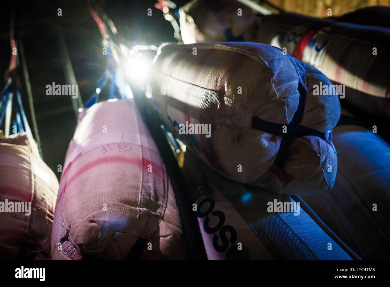 Stage / theatre weights hanging backstage Stock Photo - Alamy