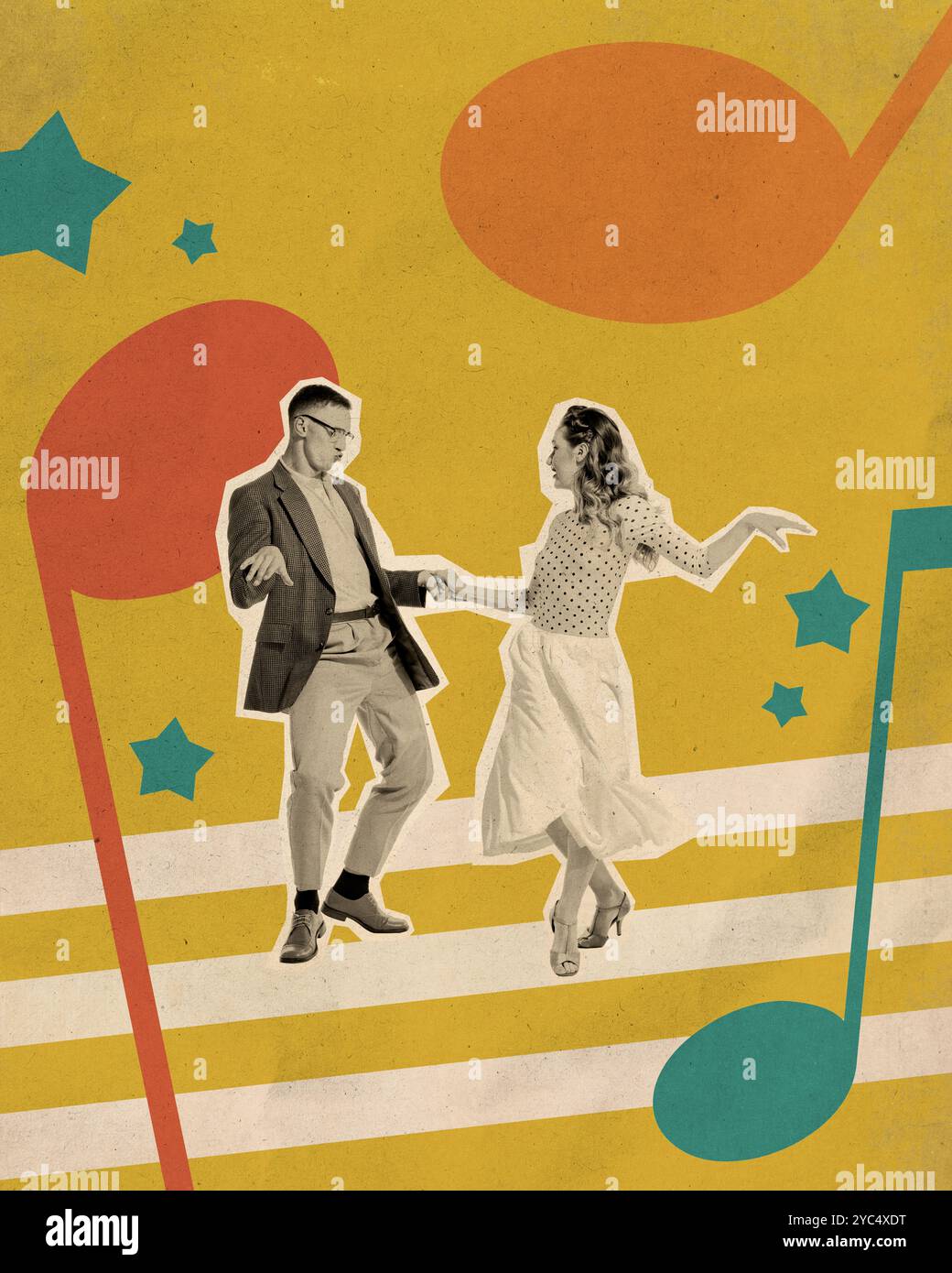 Elegant couple, man and woman making retro dance performance, featuring ...
