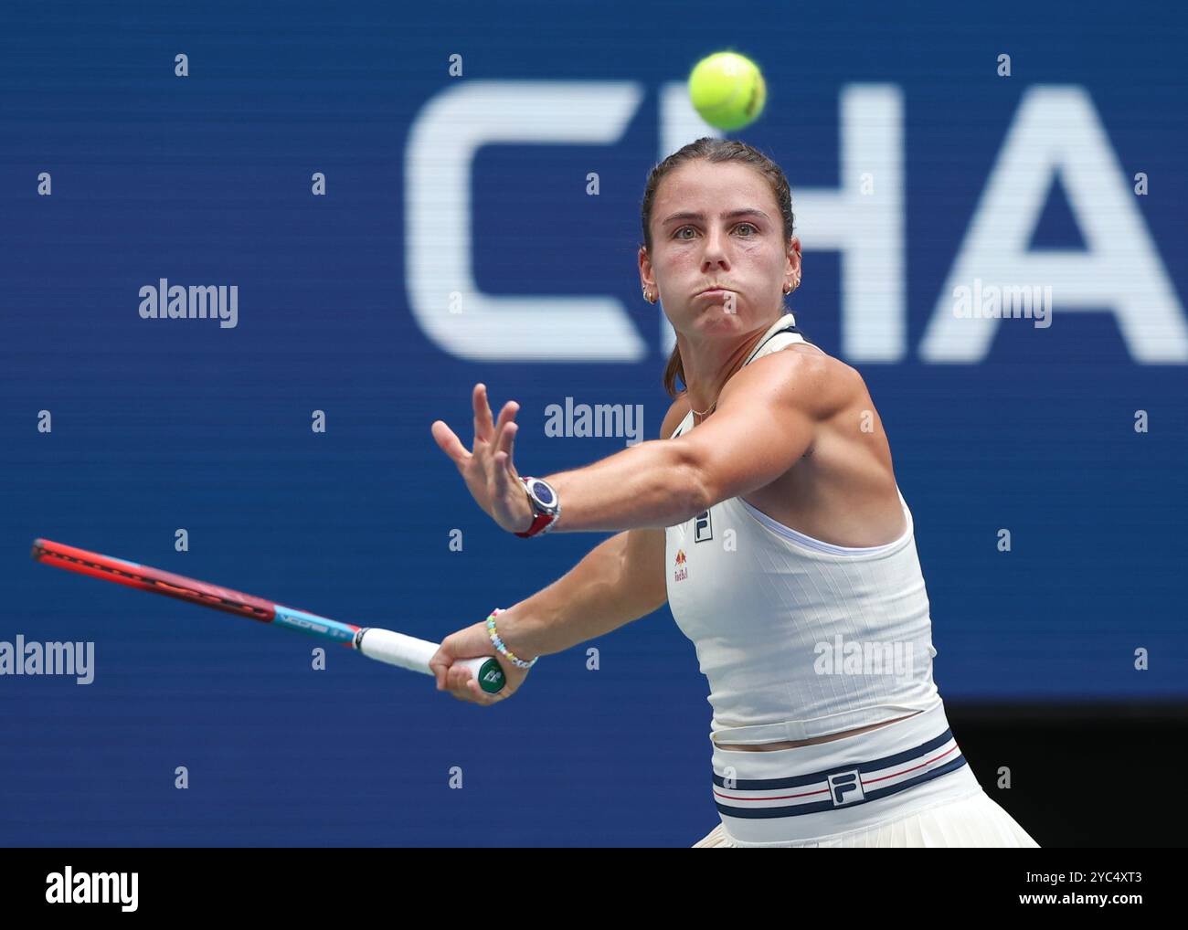 Tennis player Emma Navarro in action at the US Open 2024 Championships ...