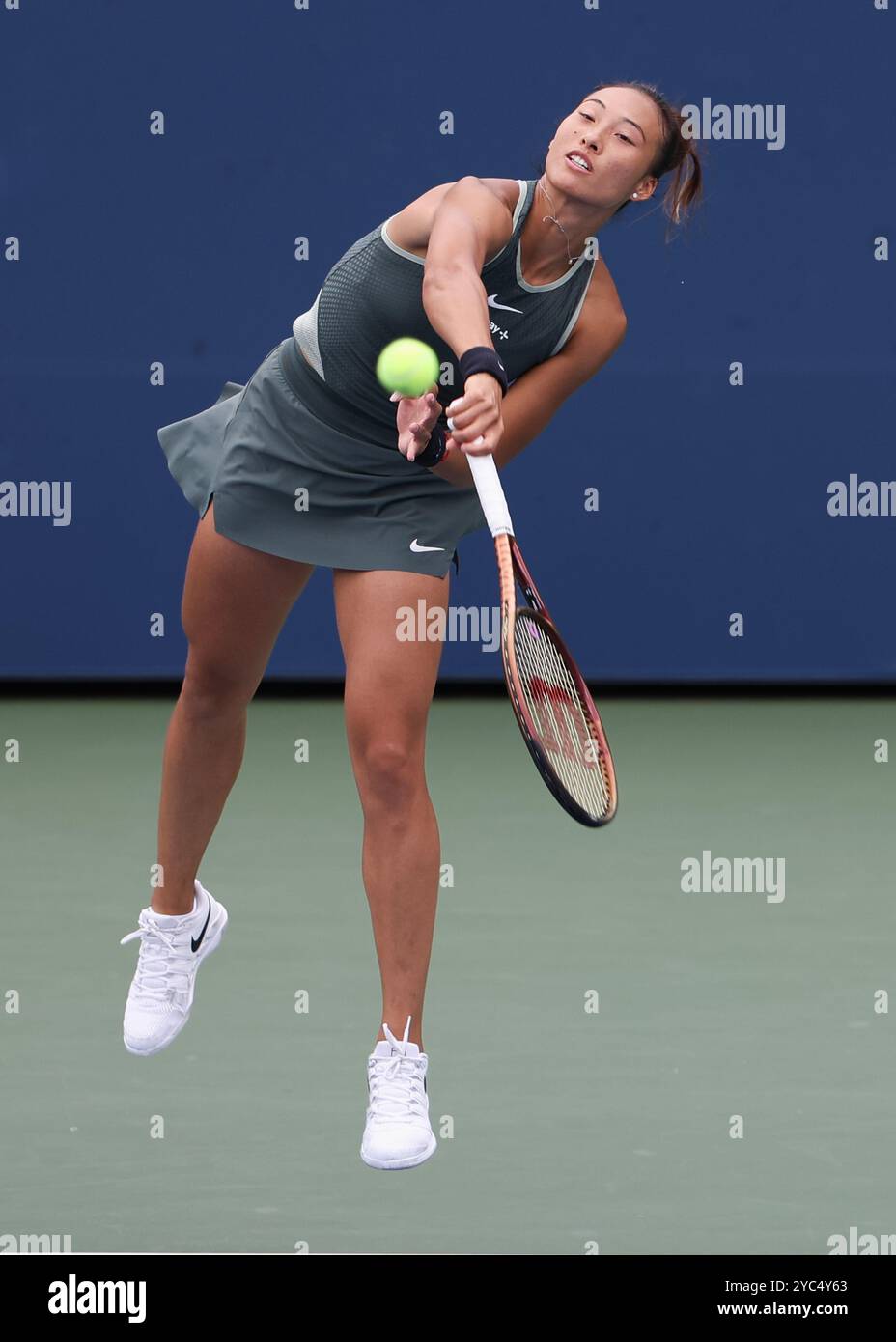 Tennis player Qinwen Zheng of China in action at the US Open 2024 ...