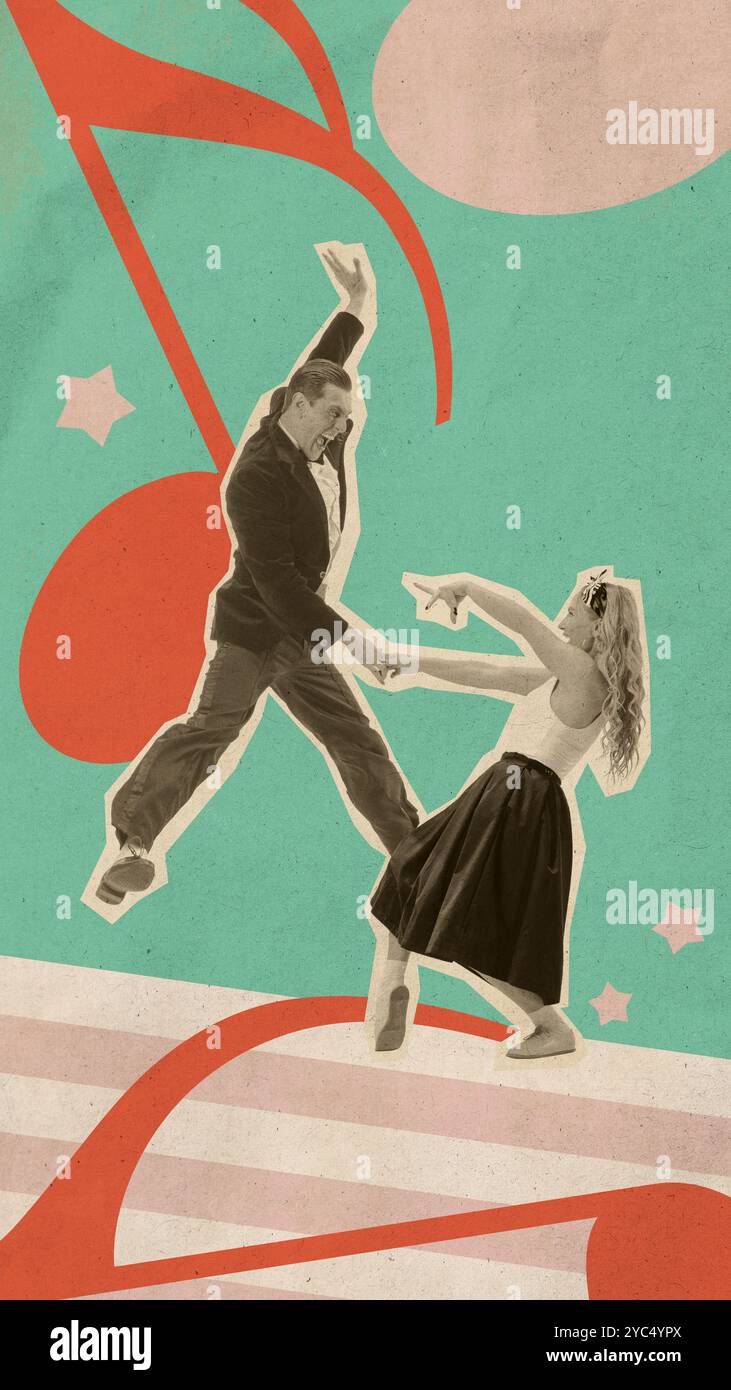 Energetic retro dance move. Artistic man and woman passionately dancing ...