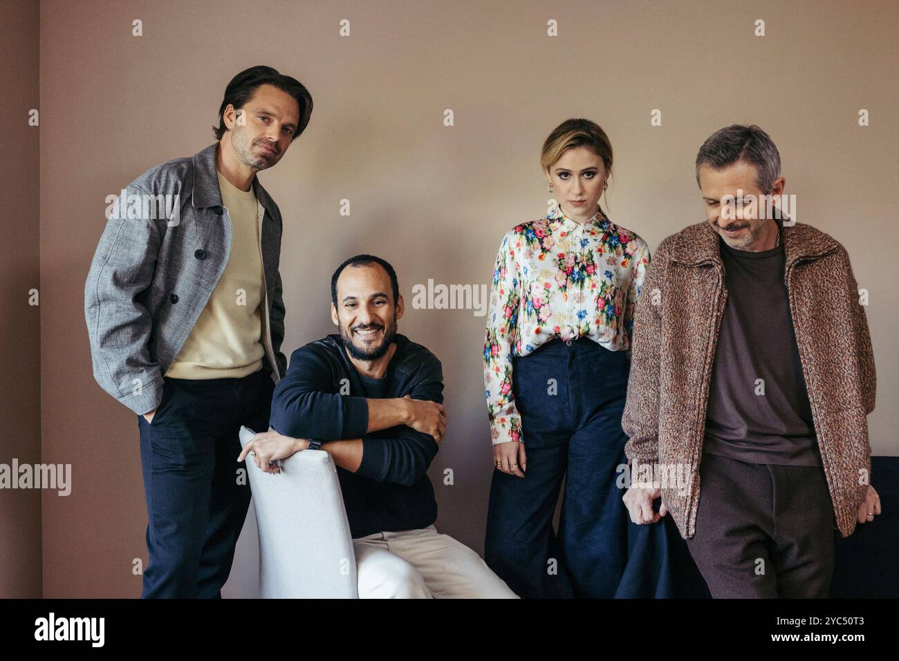 Sebastian Stan, from left, director Ali Abbasi, Maria Bakalova and Jeremy Strong pose for a ...