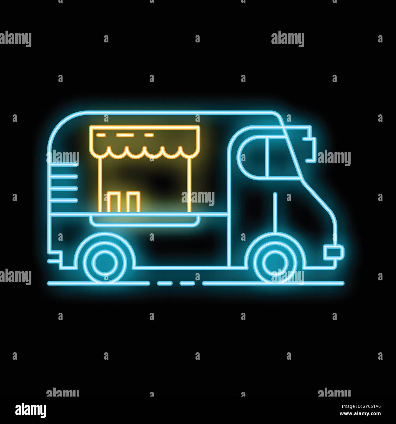 Neon food truck sign glowing on a black background Stock Vector Image ...