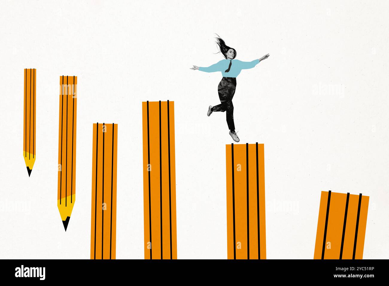 Composite artwork collage image picture of mini girl run jump huge ...