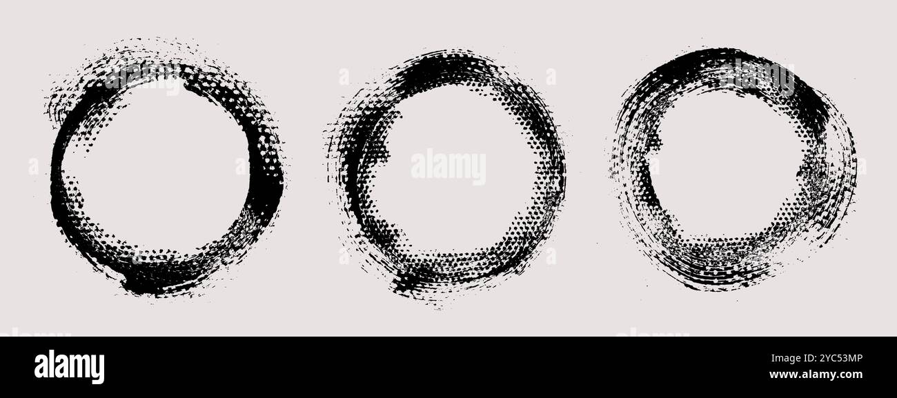 Round brush stroke vector. Painted circle frames. Abstract textured ...