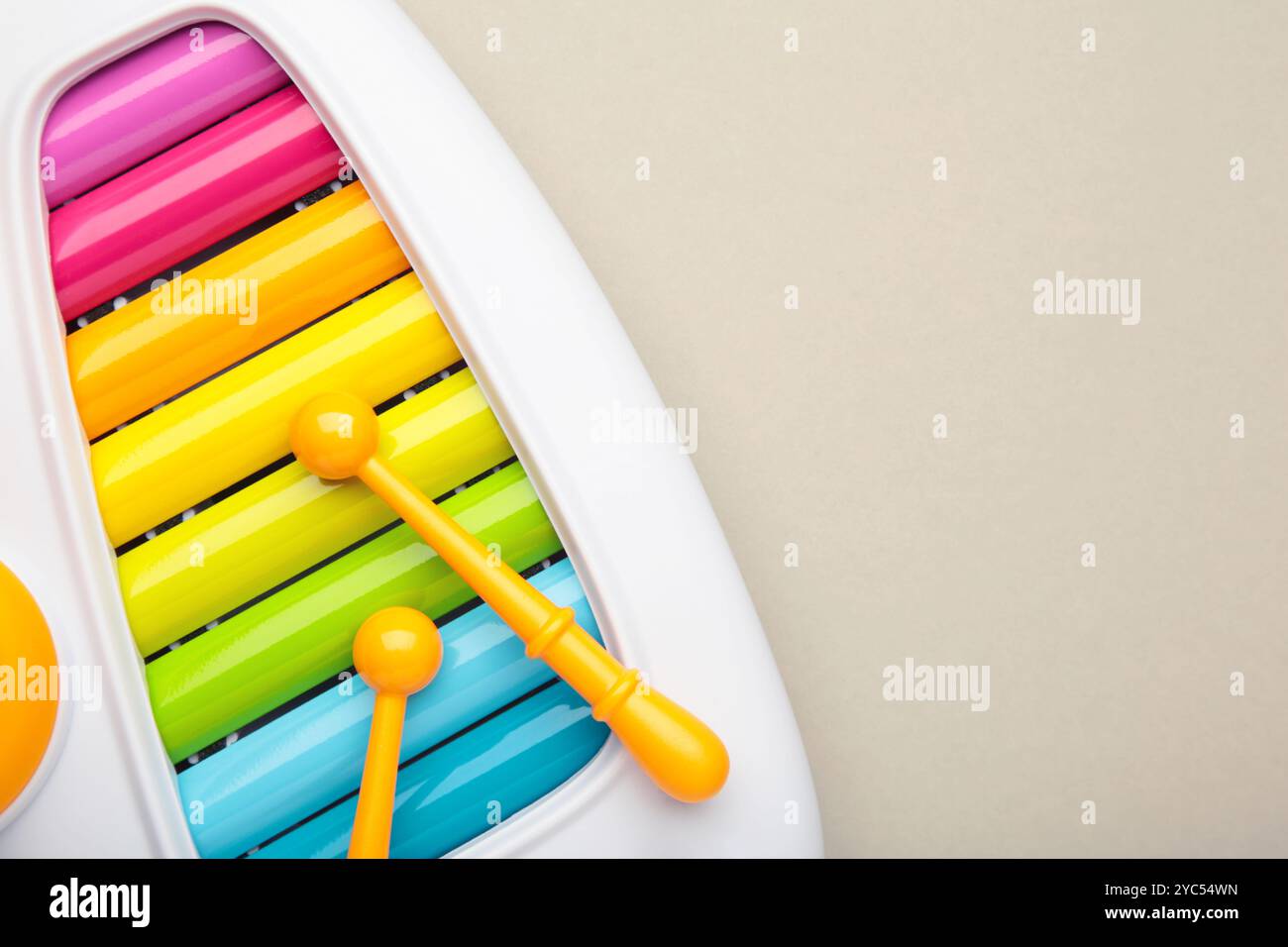 Colorful xylophone on grey background. Space for text. Top view Stock ...