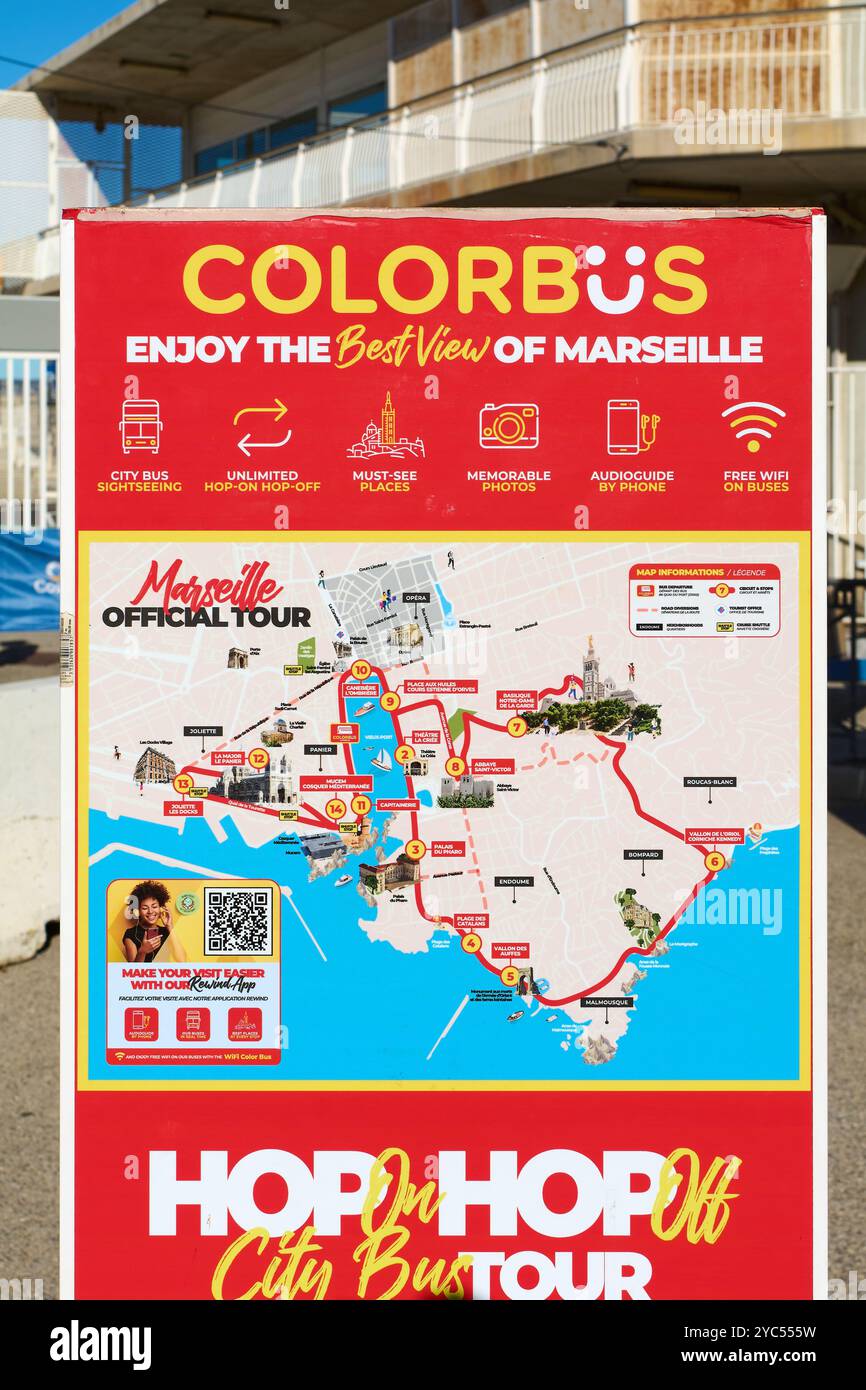 Marseille. France -October 21,2024: A comprehensive route display sign ...