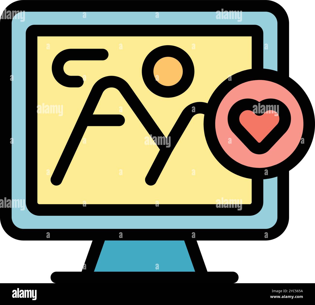 This vector illustration features a computer monitor displaying an ...