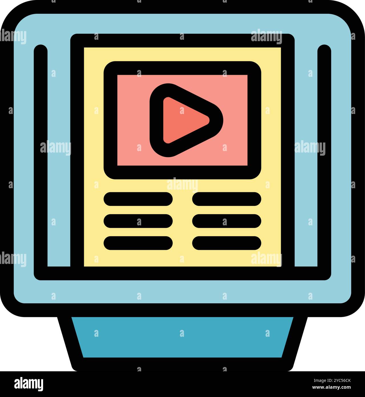 Simple icon of a video player interface showing a play button and a ...