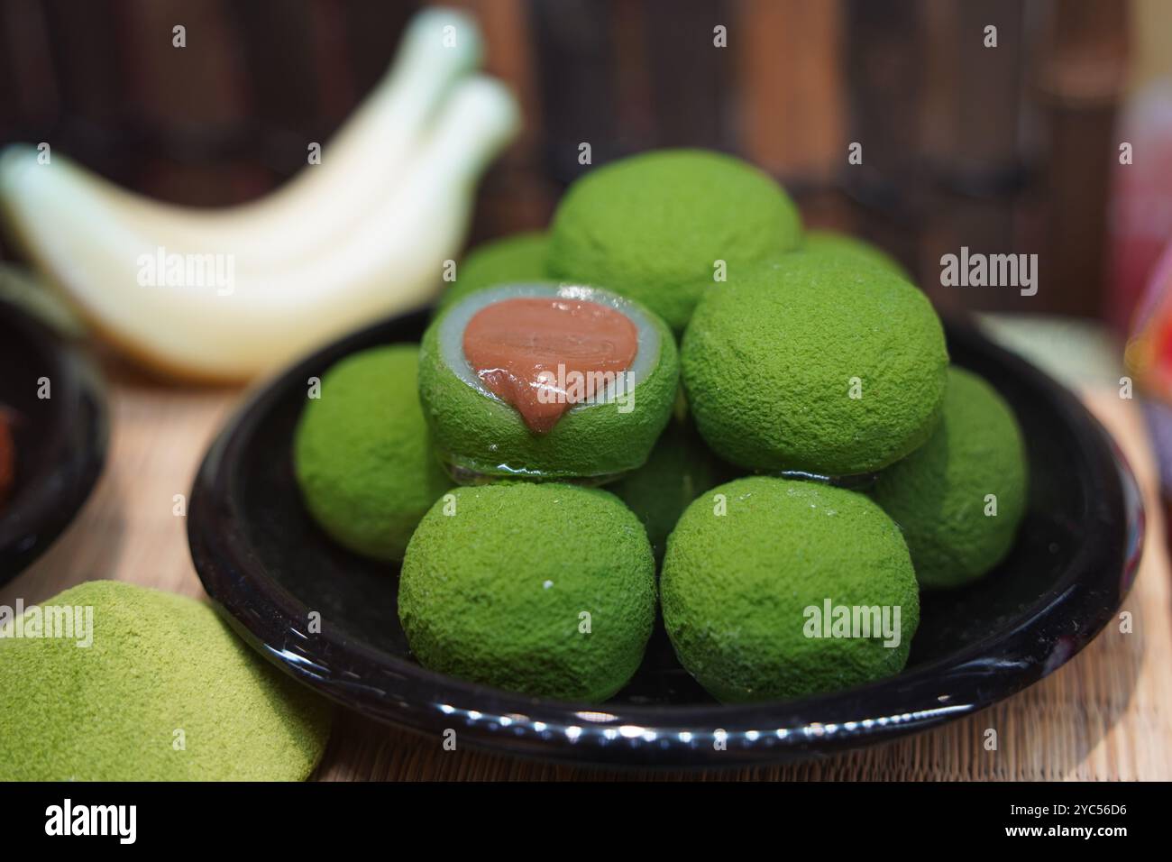 Mochi made with green tea, a Japanese dessert Stock Photo - Alamy