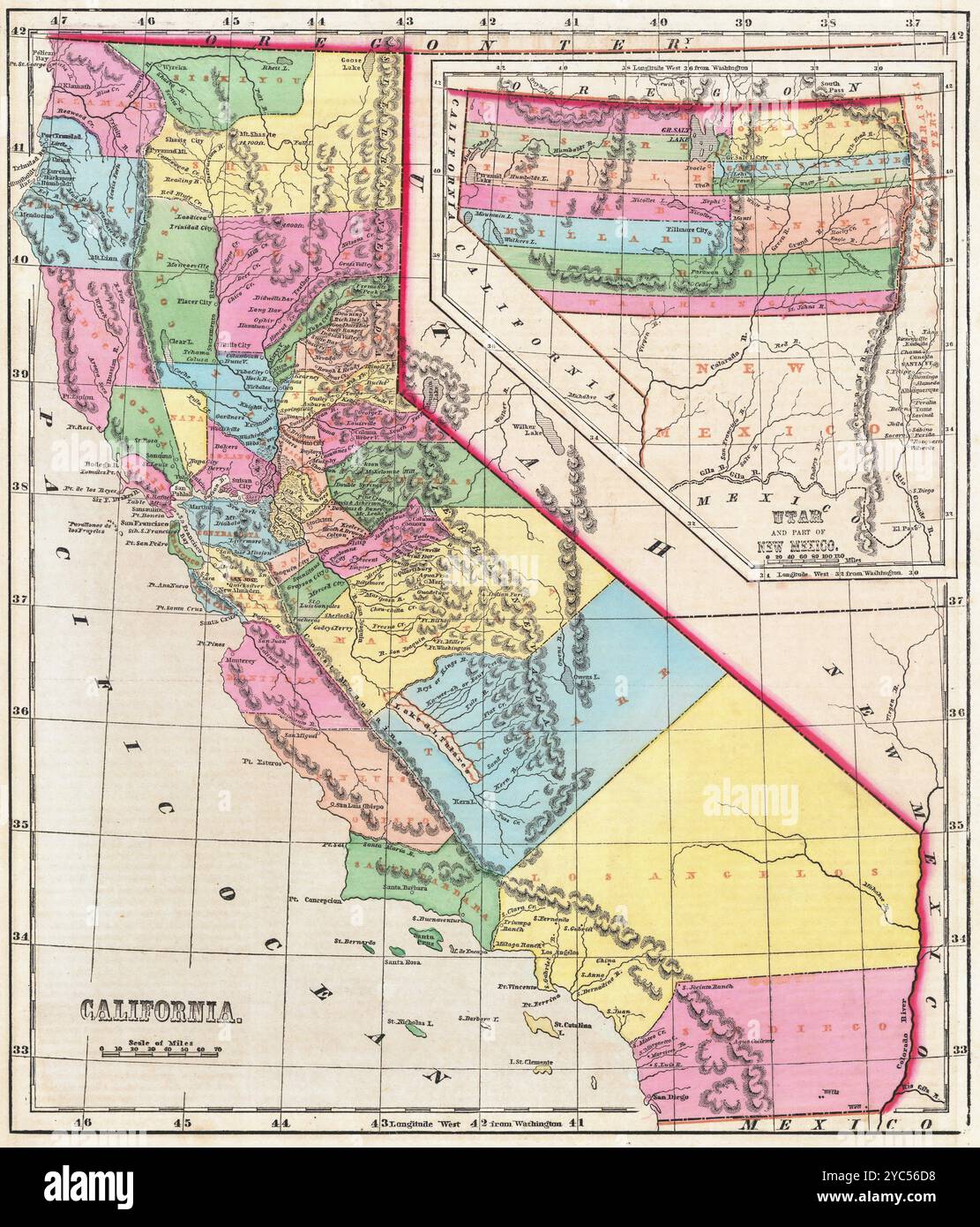 Vintage Detailed California Maps Printable Download Travel Poster Stock ...