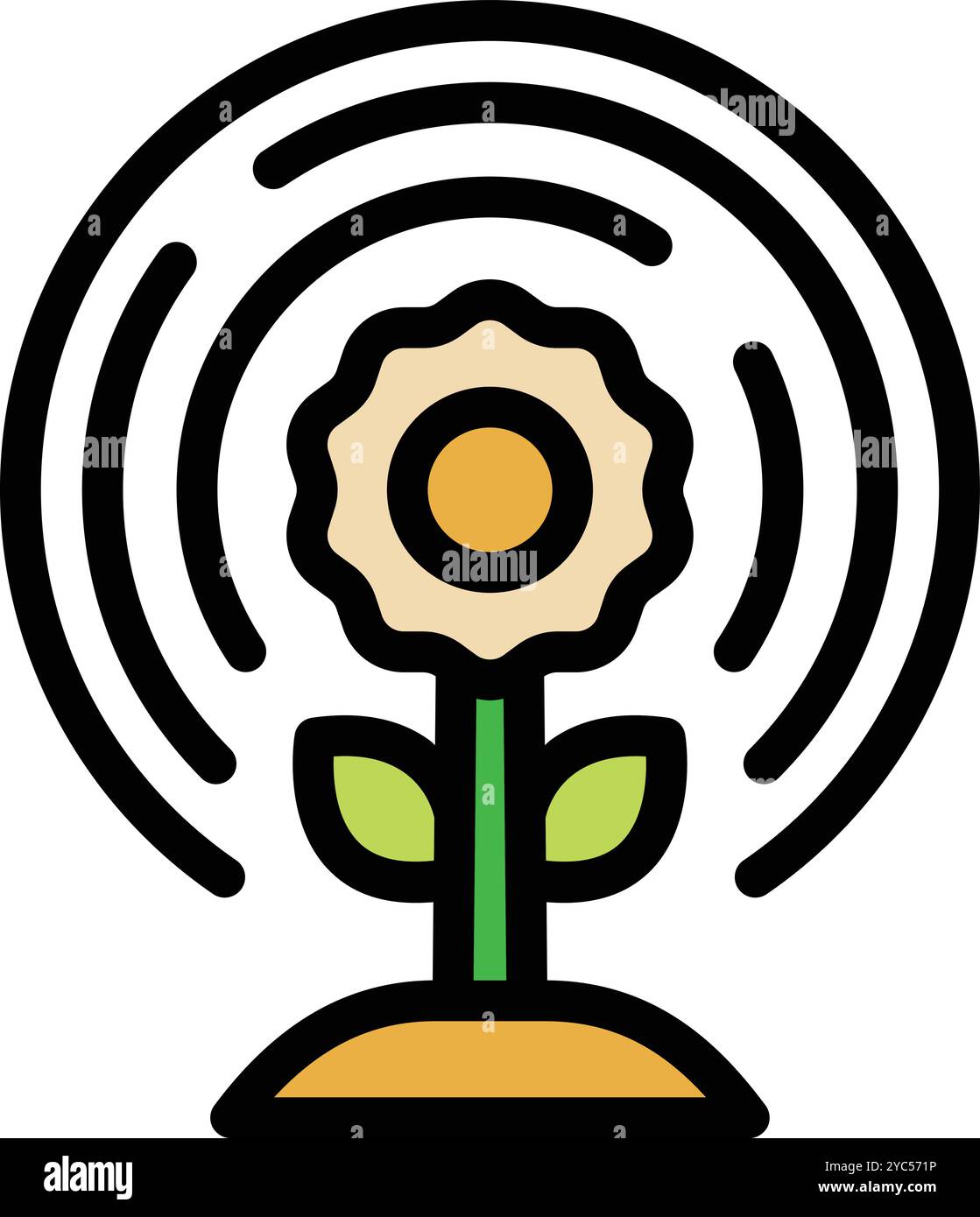 Simple icon of a flower growing and emitting sound waves, representing ...