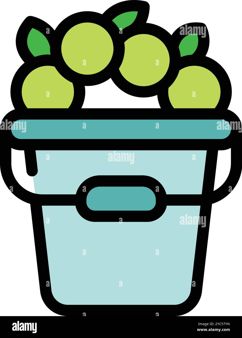 Simple cartoon drawing of a bucket full of limes with leaves, isolated ...