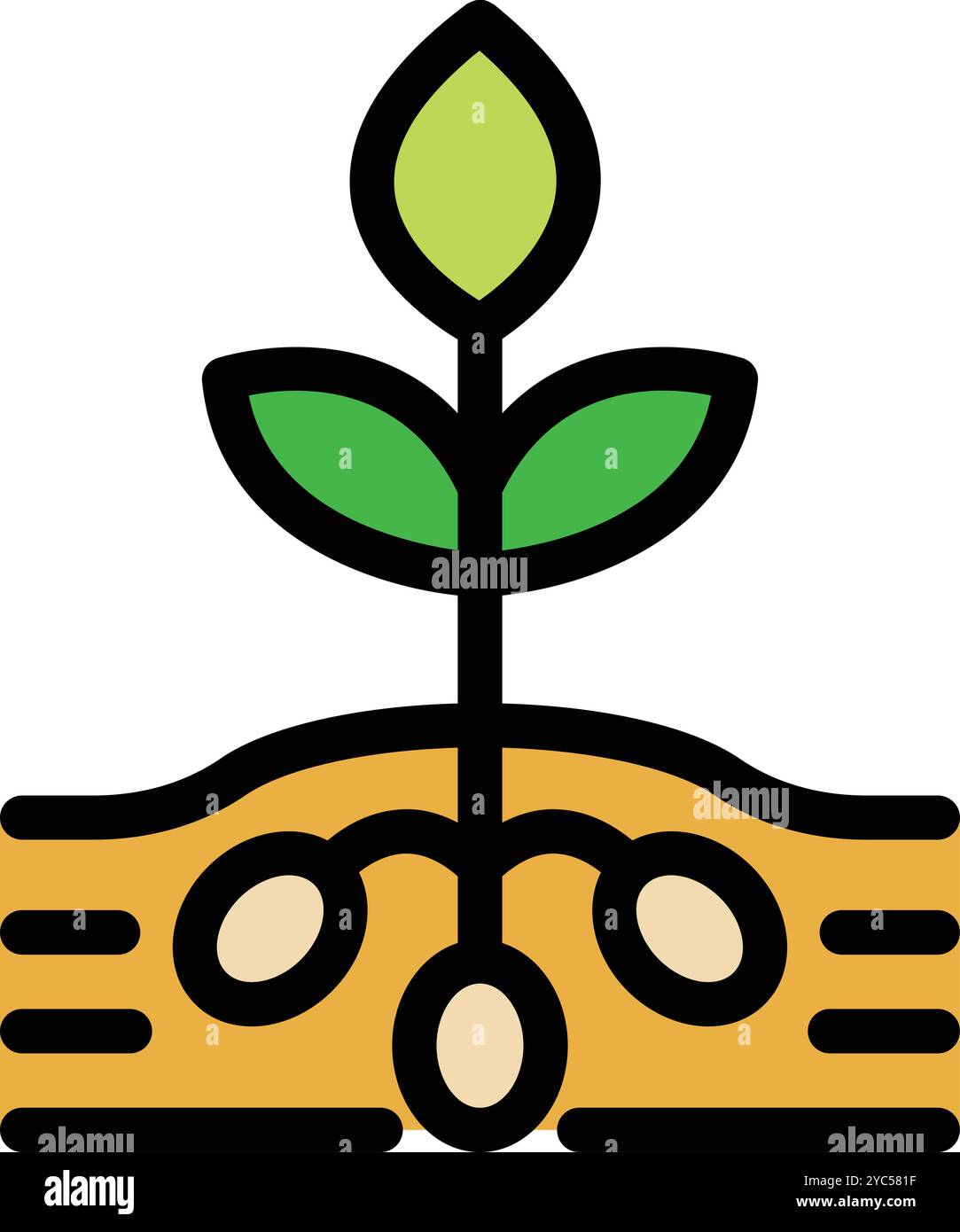This simple color icon represents a young plant growing from a seed ...