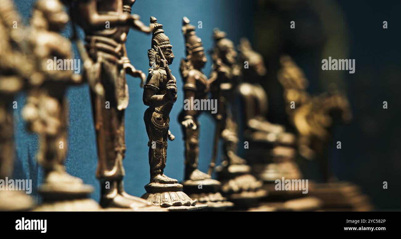 Row Of Old Ancient Bronze Figurines Of Indian Deities And Avatars. 18 ...