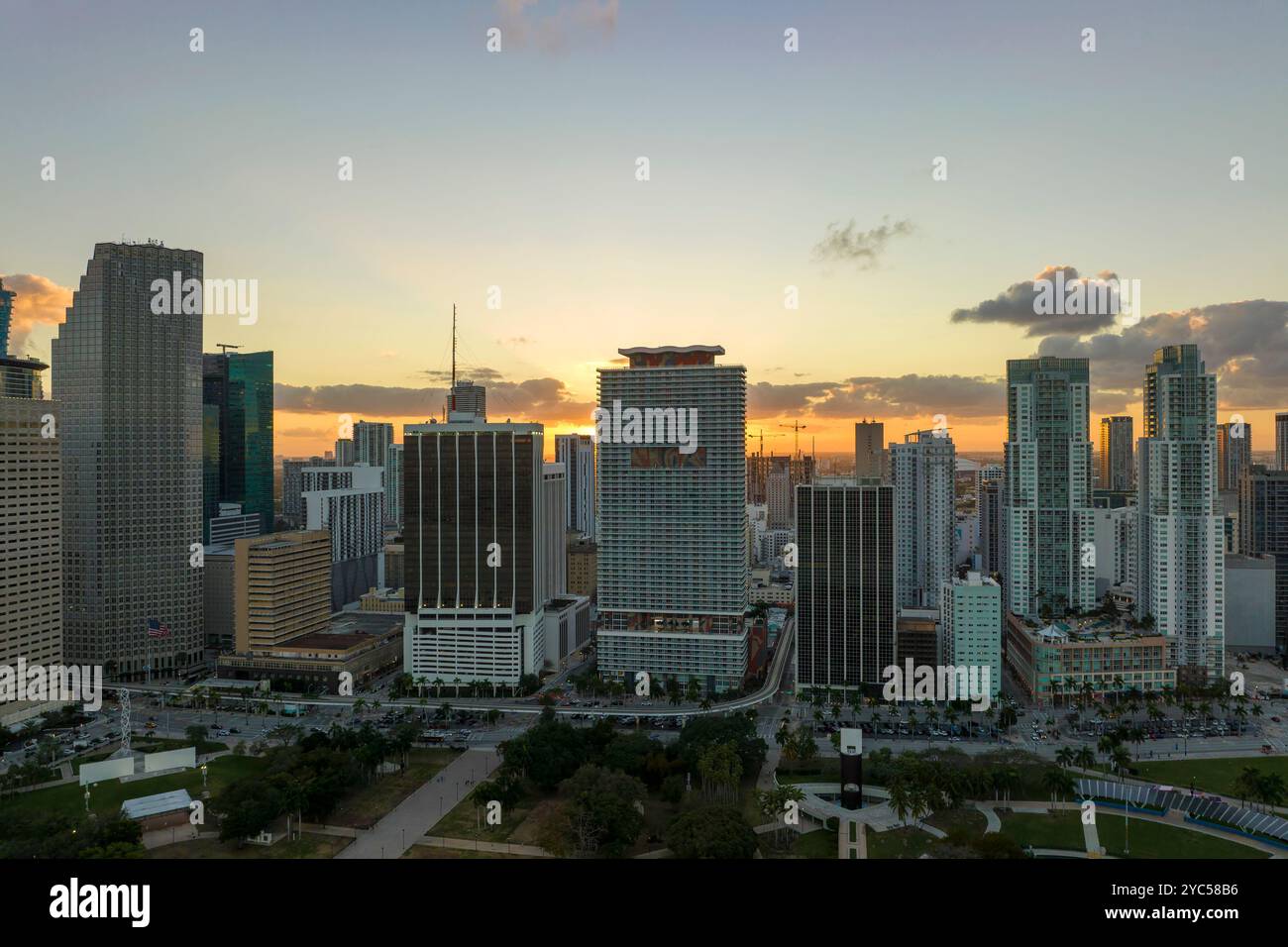Aerial view of downtown district of of Miami Brickell in Florida, USA ...