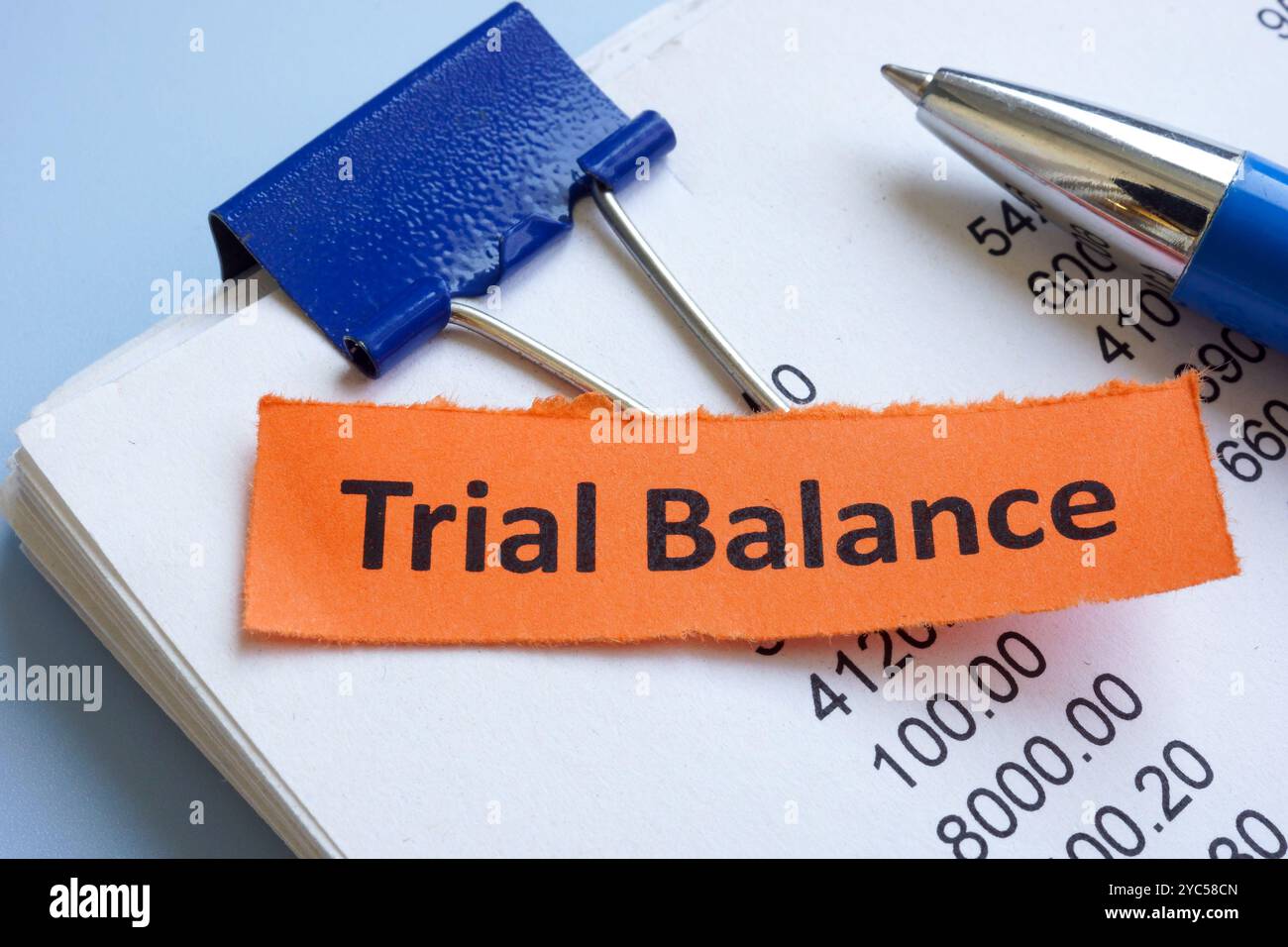 Stack of papers with trial balance Stock Photo - Alamy