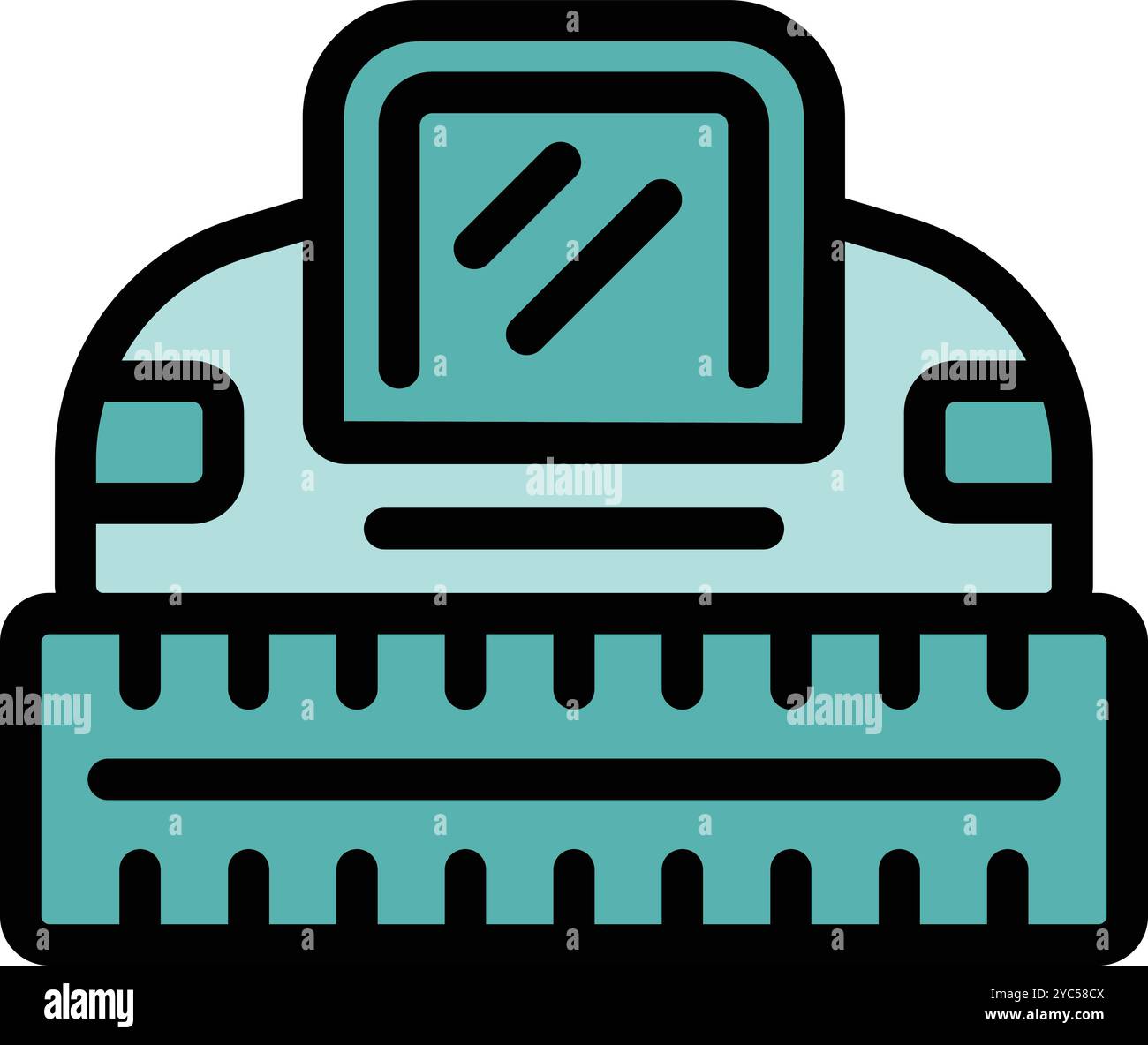 Combine harvester working on a field filled with wheat, front view, in ...