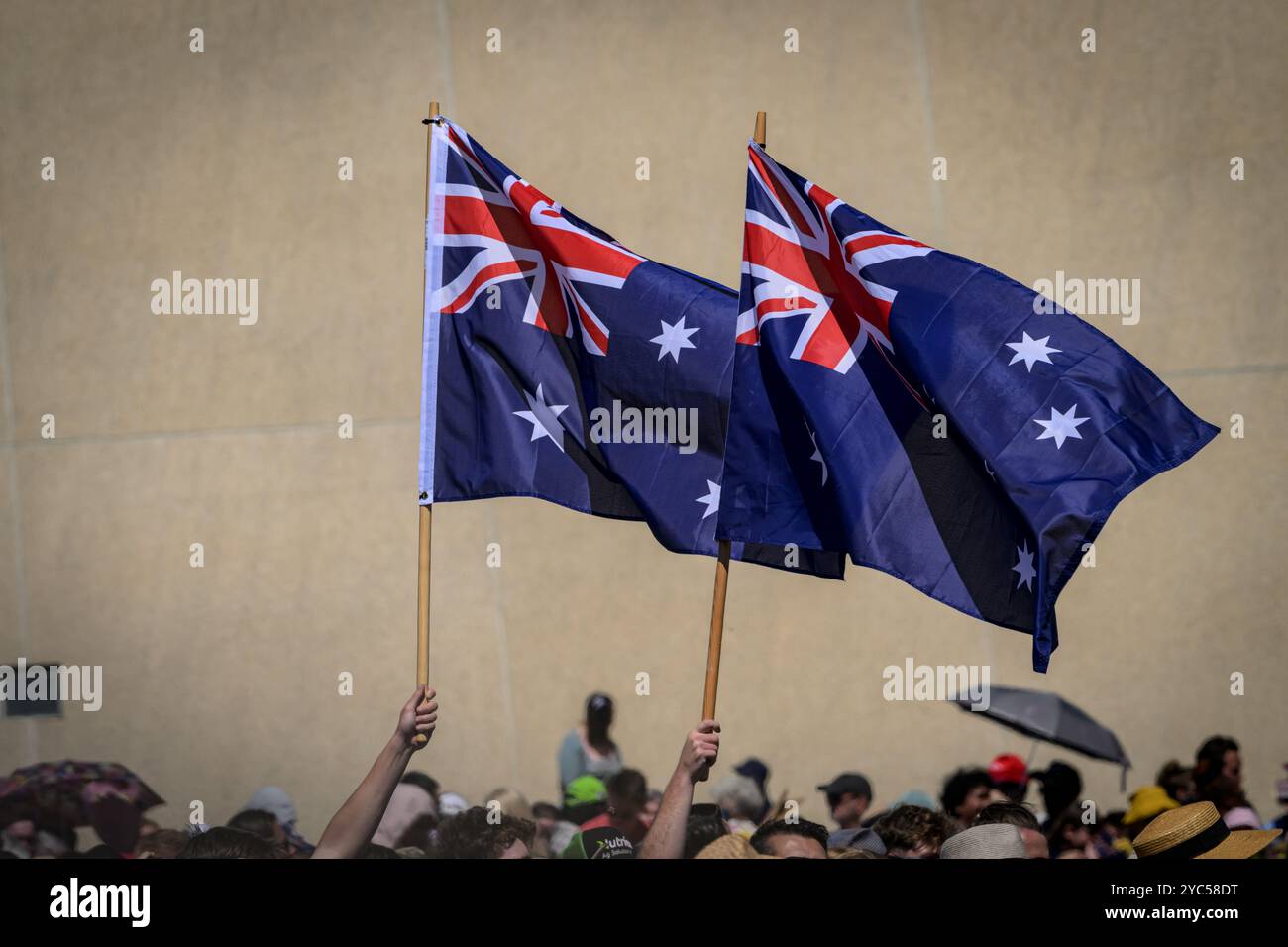 Canberra, Australia. 21st Oct, 2024. Royals' supporters are seen holding two Australian national ...