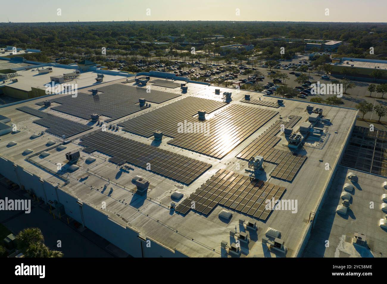 Production of sustainable energy. Solar power plant with blue ...