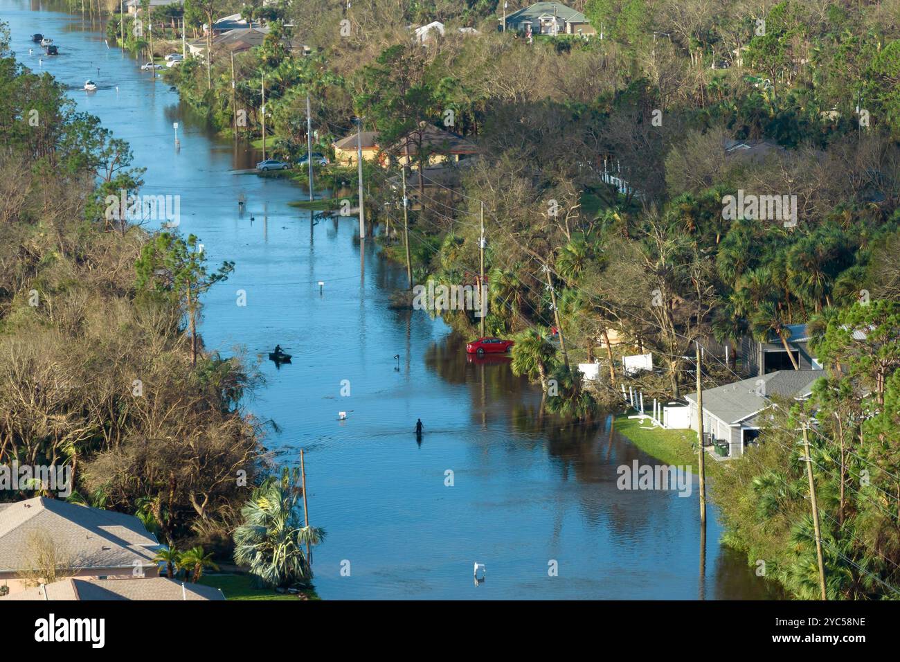 Aftermath of natural disaster. Flooded houses by hurricane rainfall in ...