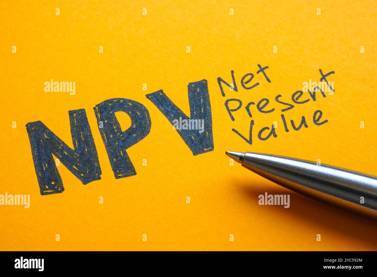 Close-up of the NPV net present value. Represents financial analysis ...