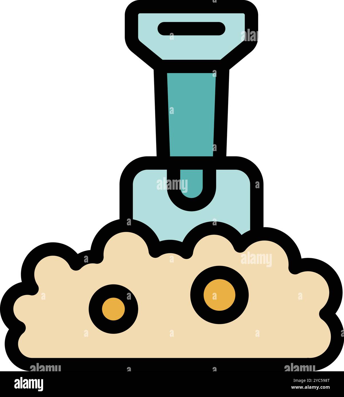 Shovel digging soil with metal detector icon color outline vector Stock ...