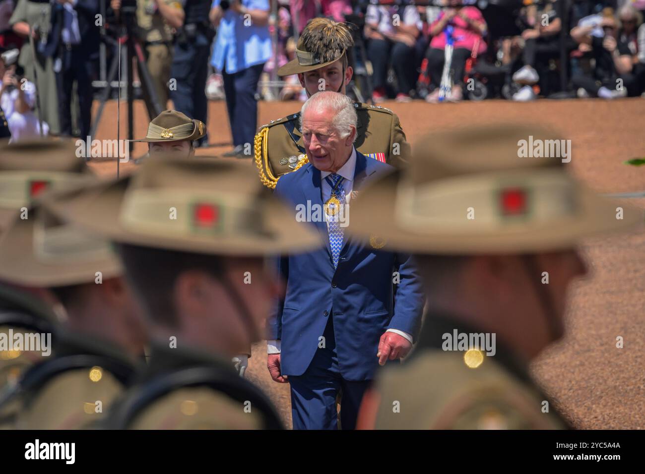 Canberra, Australia. 21st Oct, 2024. King Charles is seen walking towards the Australian troops ...