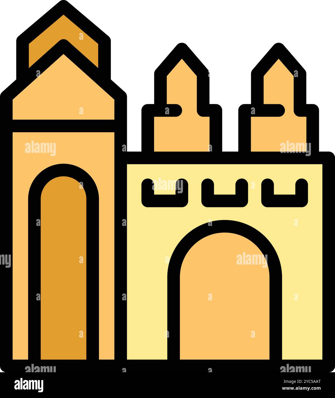 Simple flat illustration of a medieval castle with high tower ...