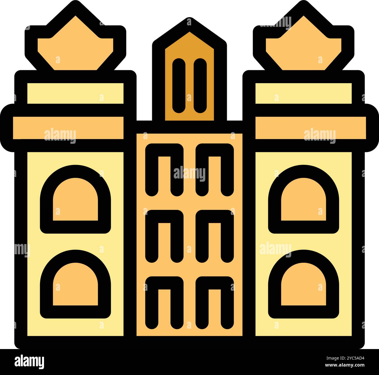 This icon features a detailed illustration of an ancient building ...