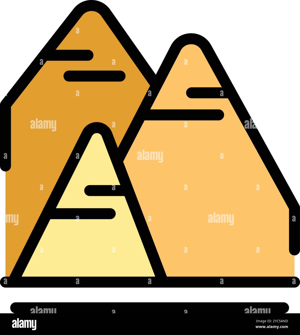 Stylized image of three pyramids in the desert, with a sand dune in the ...