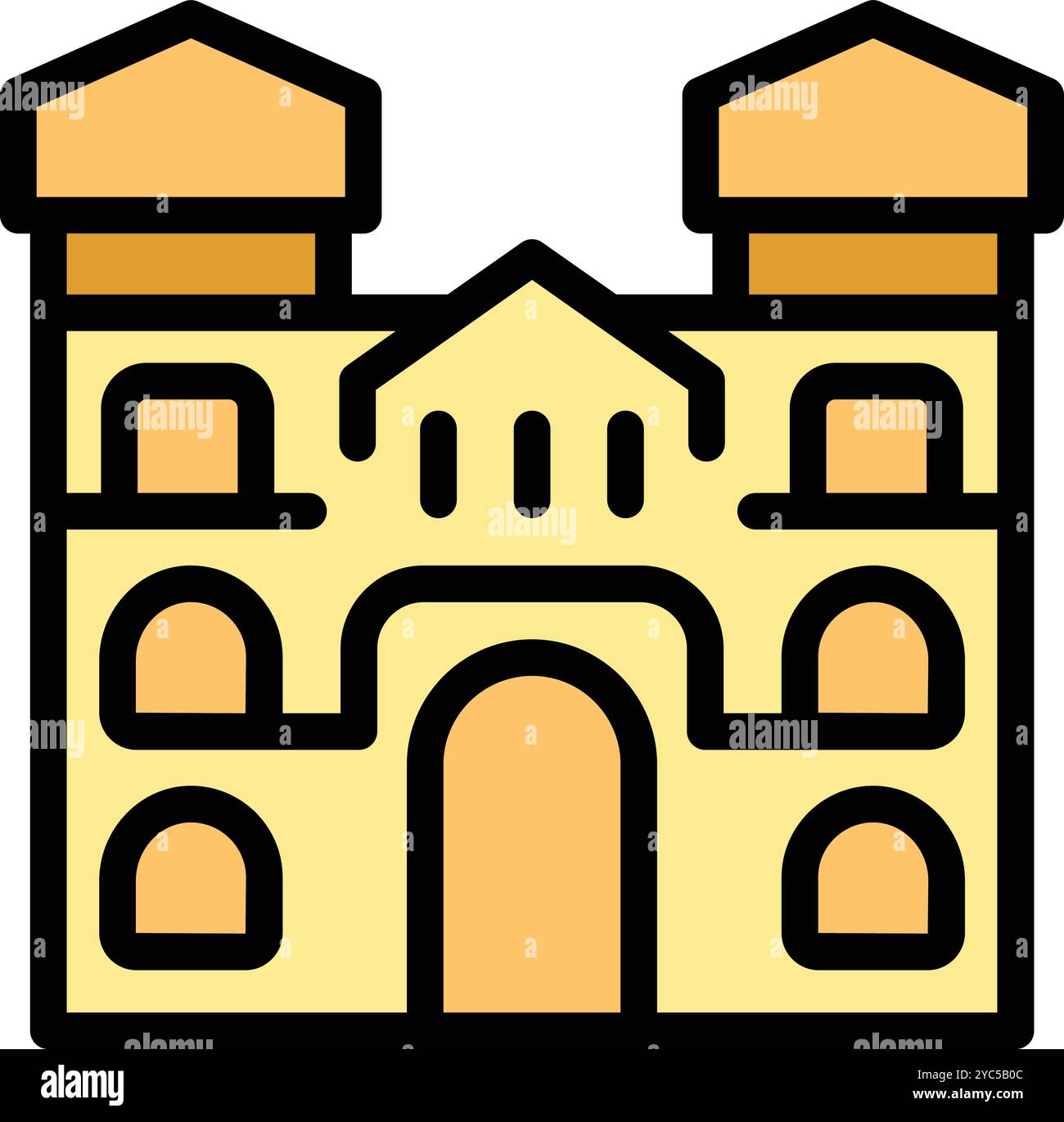 Simple yellow castle icon representing a medieval fortress, perfect for ...