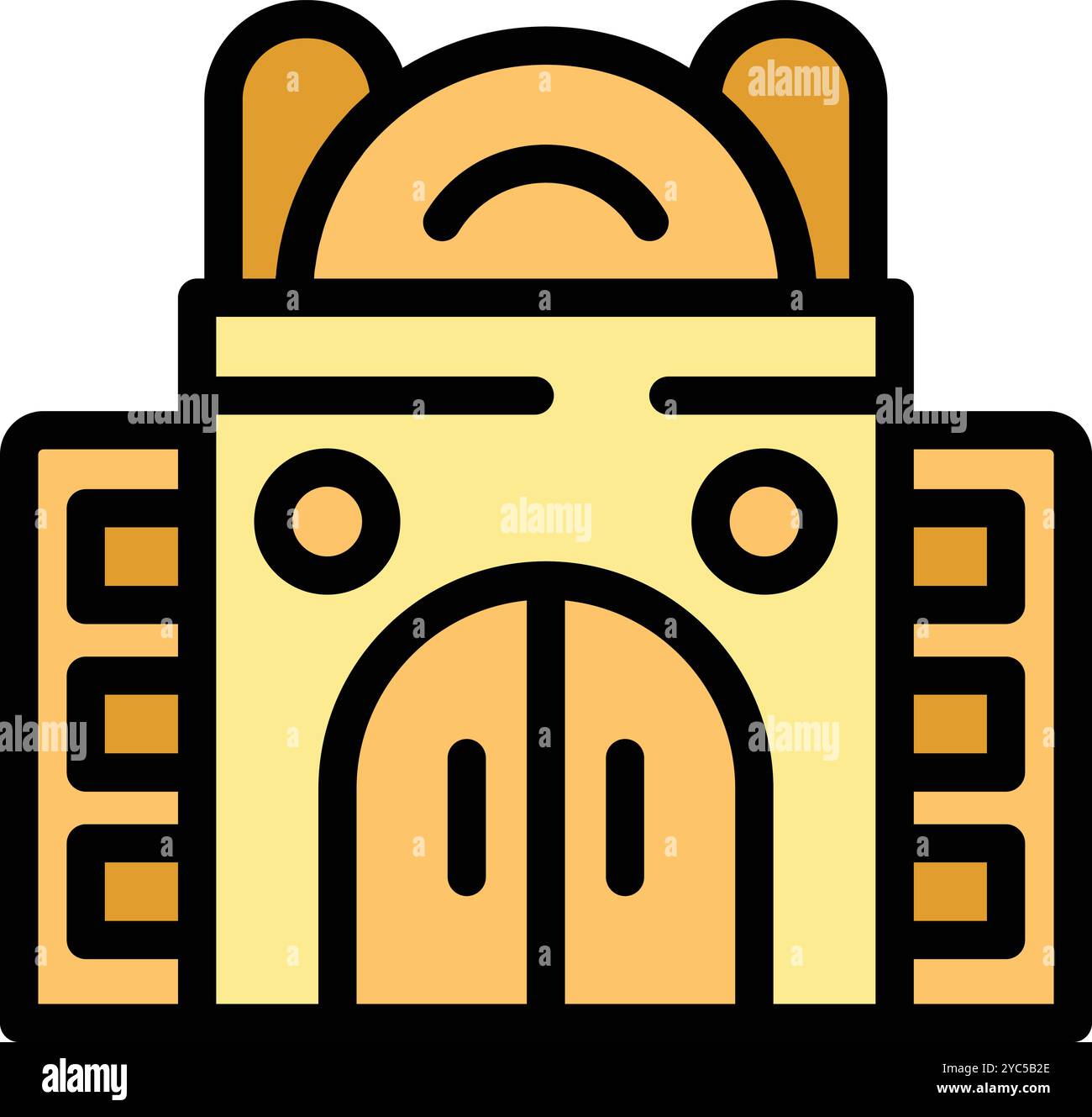 Building with big gate having round shaped roof and square shaped ...