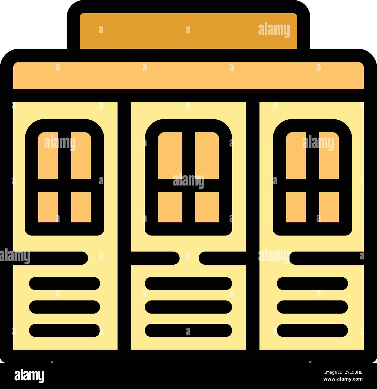Simple vector icon of a building facade with arched windows, divided ...
