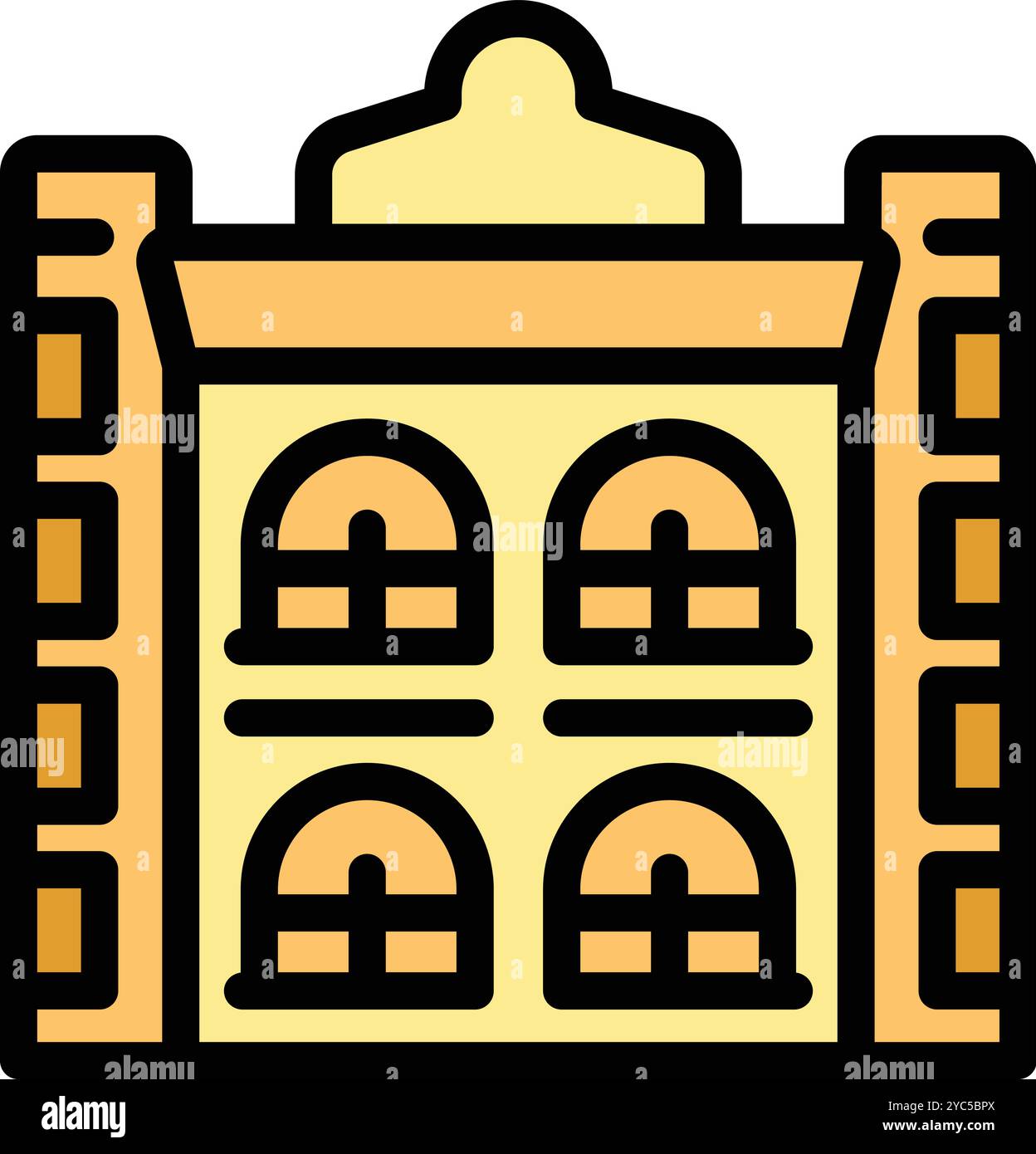 Simple icon of an old city hall building with large arched windows ...
