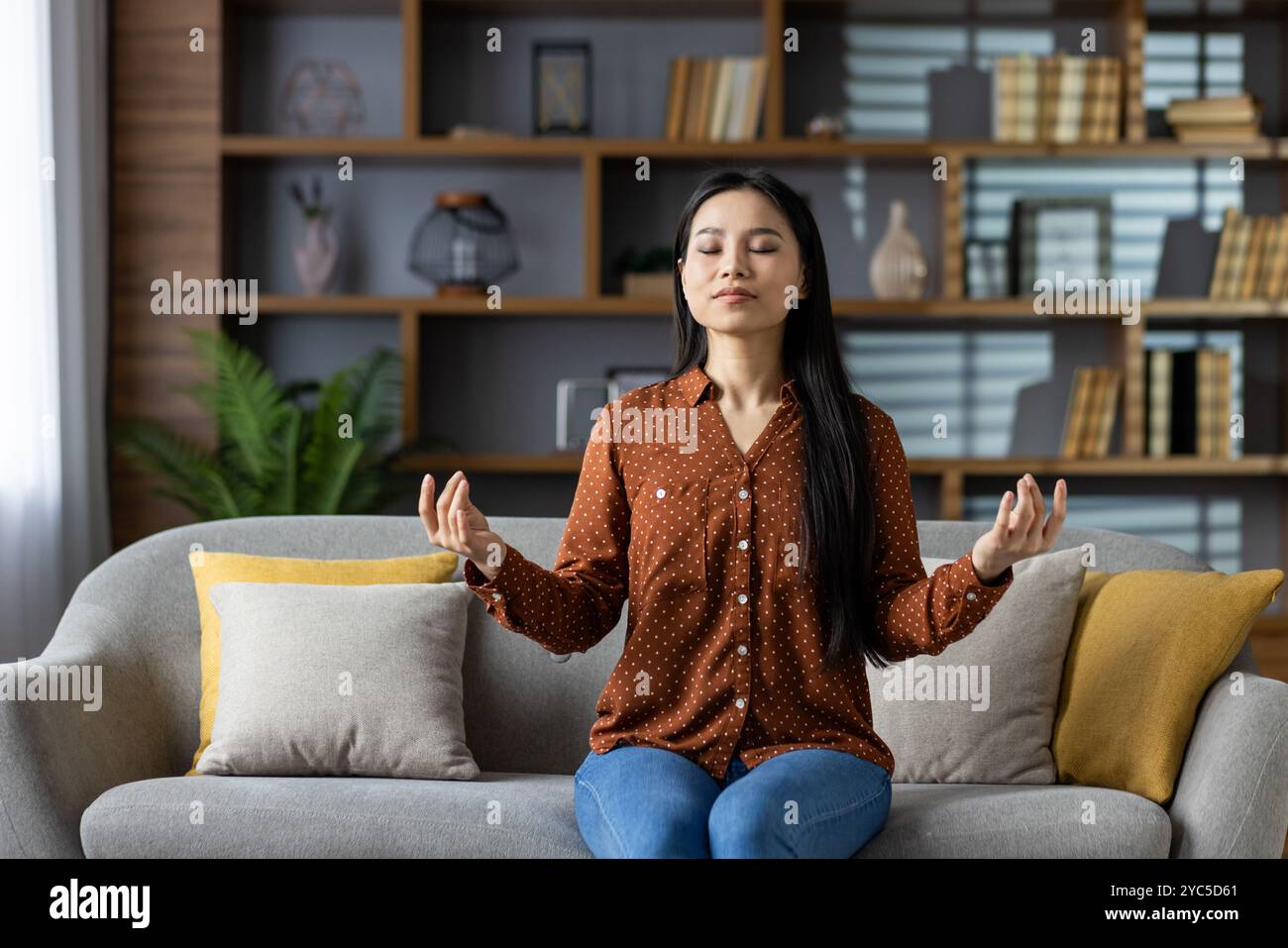 Relaxed asian woman breathing hi-res stock photography and images - Alamy